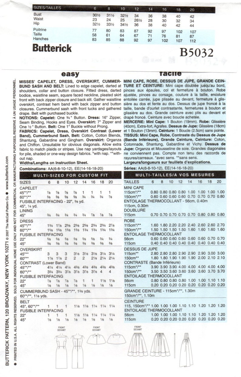 Butterick 5032 Retro '52 Dress, Capelet, Cummerbund, Sash, Belt Pattern ...