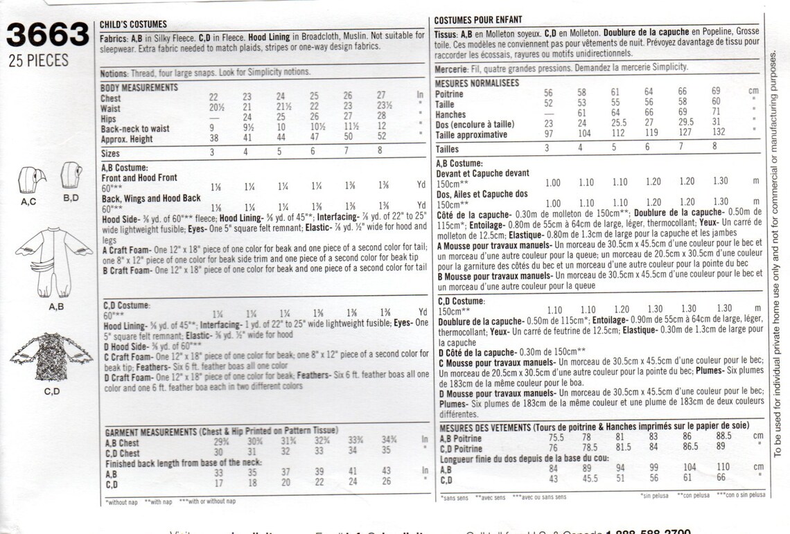 Simplicity 3663 Childs Bird Costumes Pattern 3-8 | Etsy