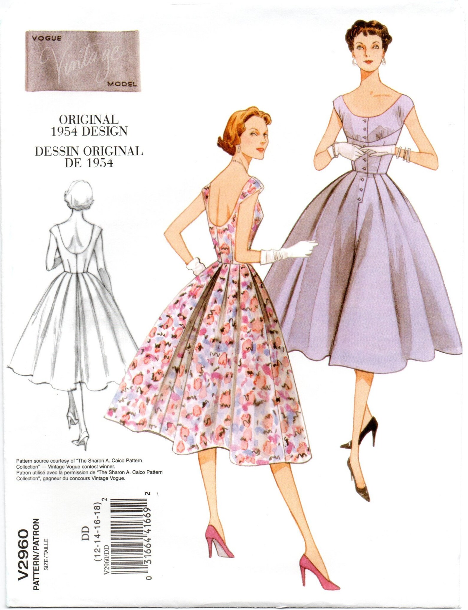 Vogue 2960 Reissue Original 1954 Design Scoop Neckline, Lush Full Skirt ...