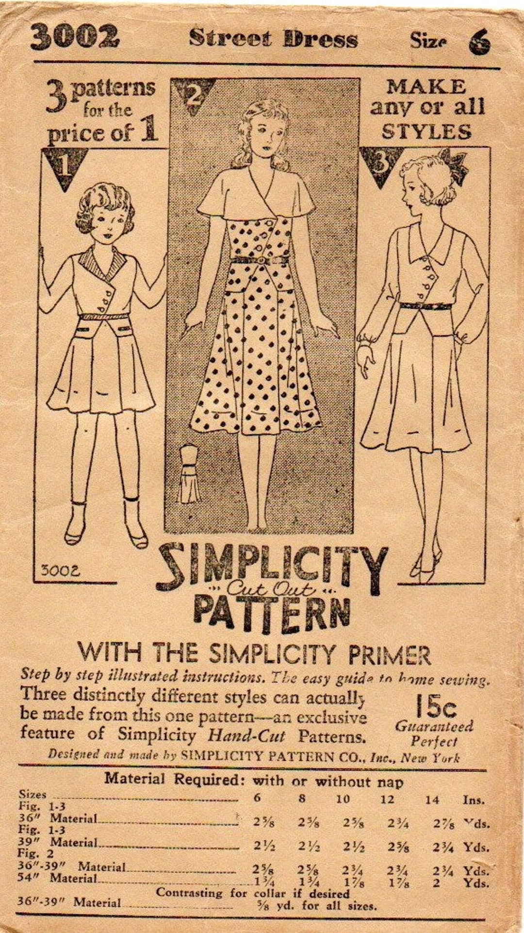 Vintage 1920's Simplicity 3002 Girls' Street Dress Pattern Size 6 - Etsy