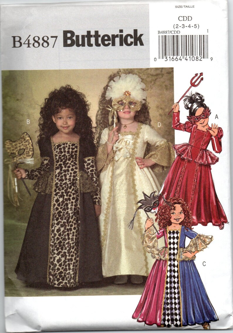 Butterick 4887 Girls' Masquerade Costumes Pattern Size | Etsy