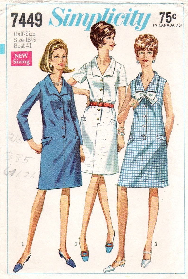 Bust 41 Vintage 60's Simplicity 7449 Step-in Dress Pattern - Etsy