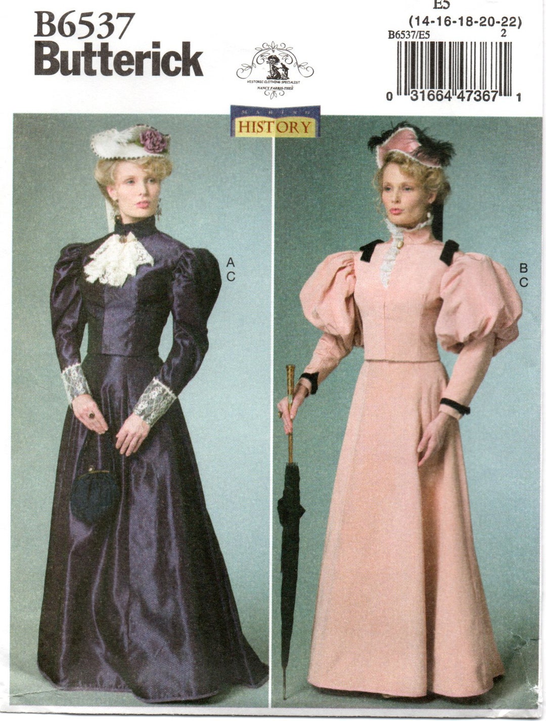 Victorian Leg-of-mutton Sleeves Costume Pattern Butterick 6537 Choose ...