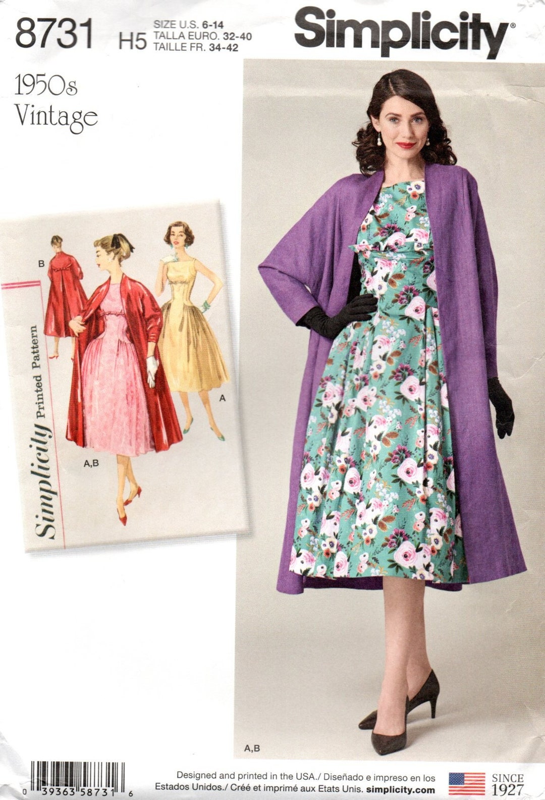 Elegant 50's Style Dress and Lined Coat Ensemble Simplicity 8731 ...