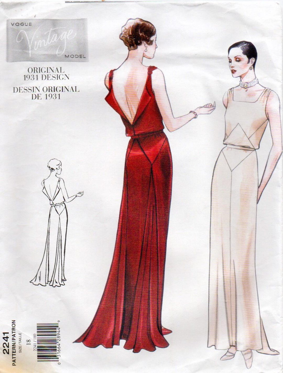 Vogue 2241 Vintage Model 1931 Dress Gown Reissue Pattern Bust 40 - Etsy