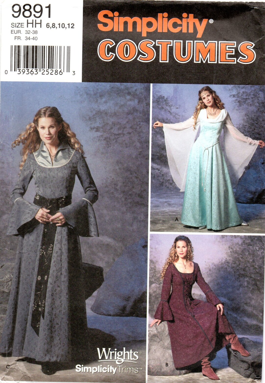 Simplicity 9891 Size 6-12 Medieval Renaissance Gown Costume Pattern - Etsy