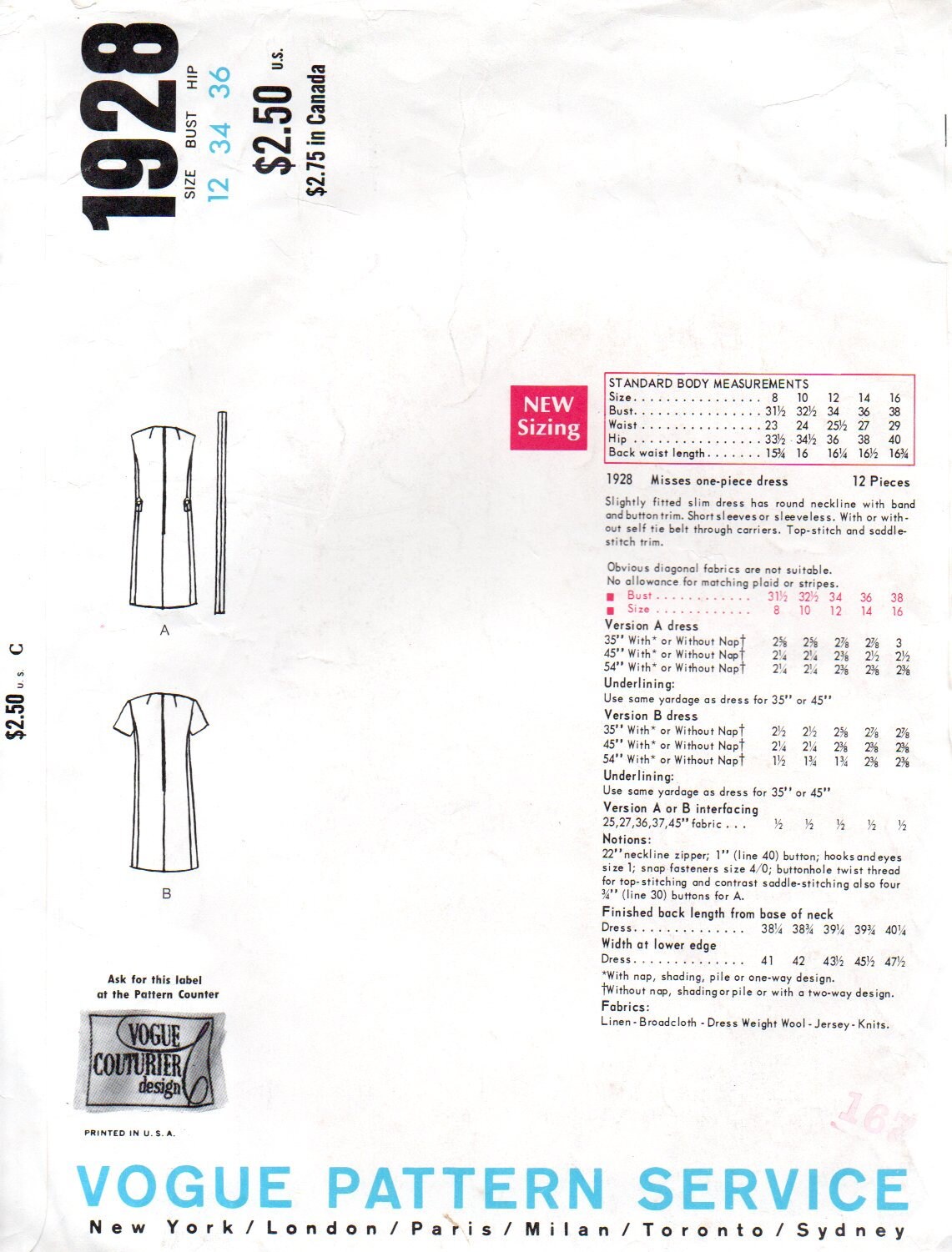 Sybil Connolly Vogue 1928 Slim Dress Pattern Bust 34 - Etsy