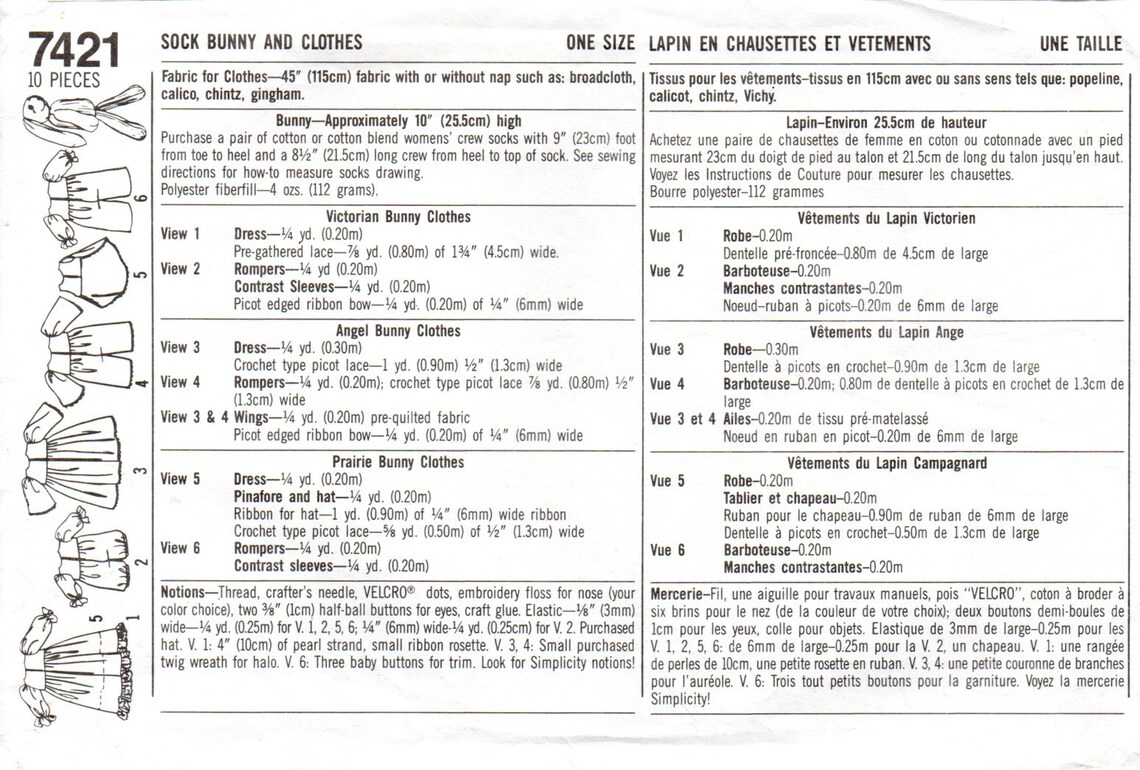 Simplicity 7421 Sock Bunny and Clothes Pattern - Etsy