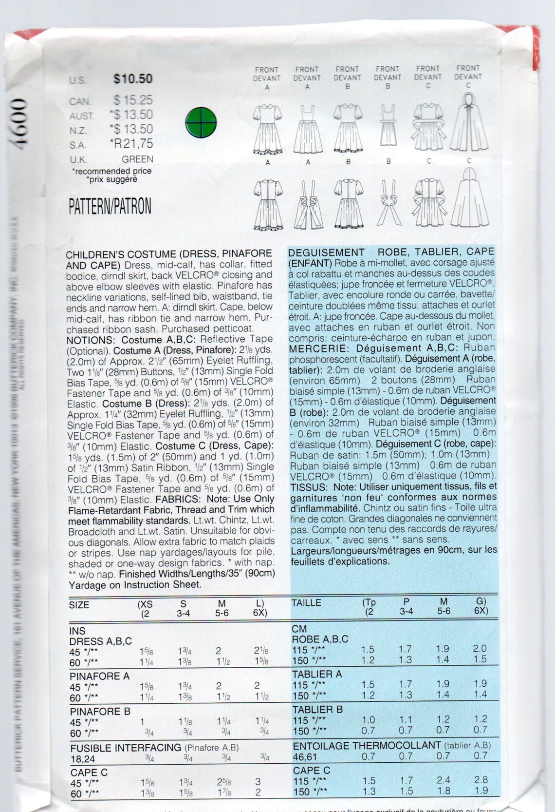 Dorothy Alice Red Riding Hood Butterick 4600 Costume Pattern - Etsy