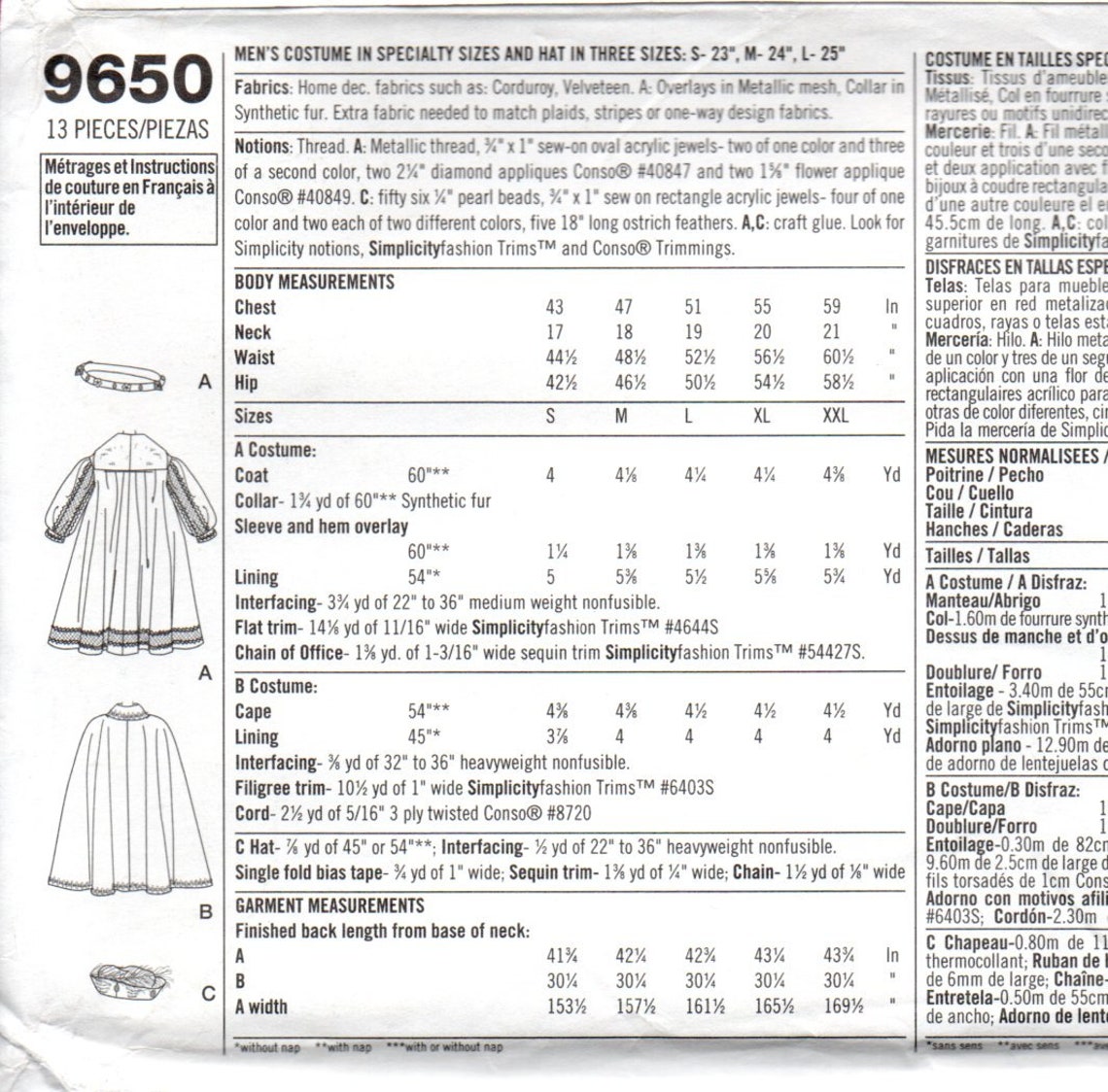 Simplicity 9650 King Henry VIII Coat Cape Hat Pattern Mens - Etsy