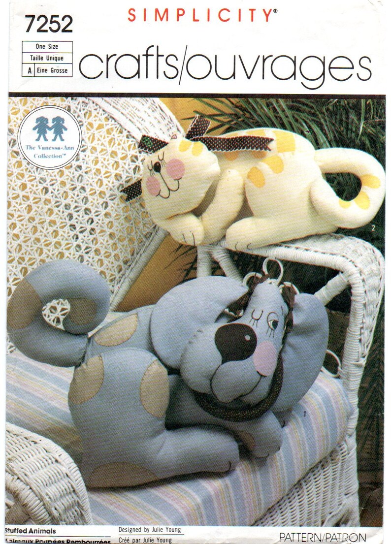 Vintage 80's Simplicity 7252 Stuffed Cat and Dog Pattern - Etsy