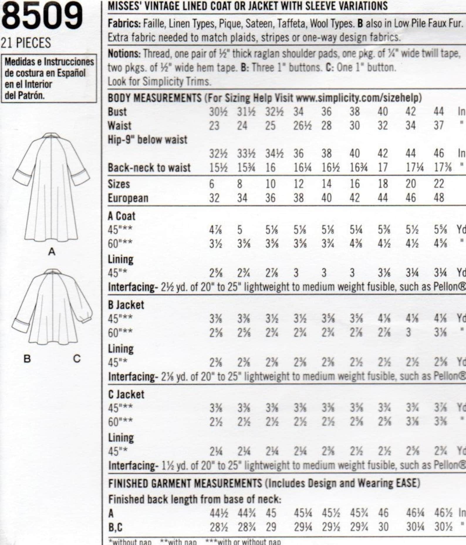 50's Style Swing Coat and Jacket Simplicity 8509 Reissue - Etsy