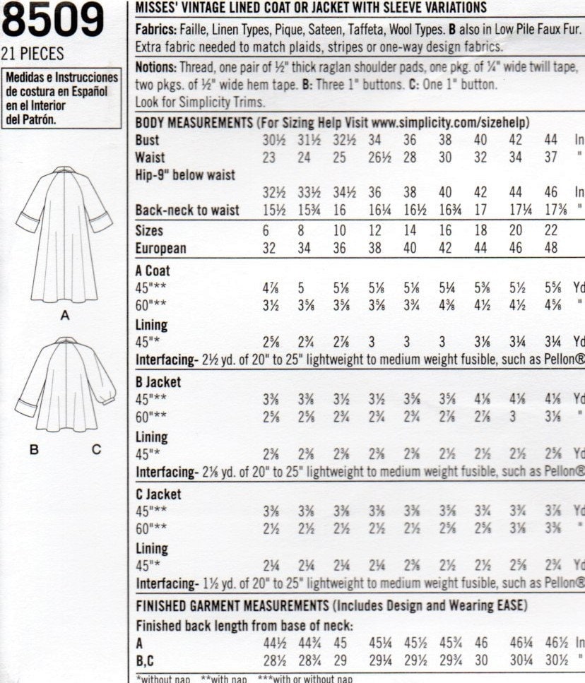 50's Style Swing Coat and Jacket Simplicity 8509 Reissue - Etsy