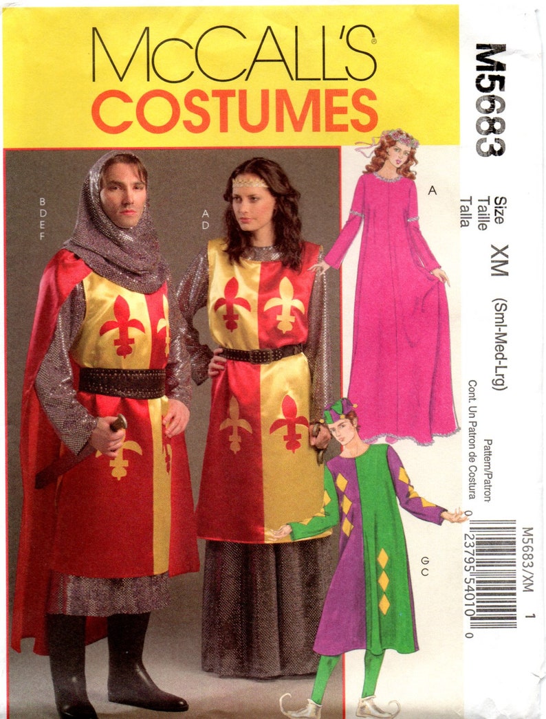 Mccall's 5683 His and Her Medieval Knight Maiden Jester | Etsy