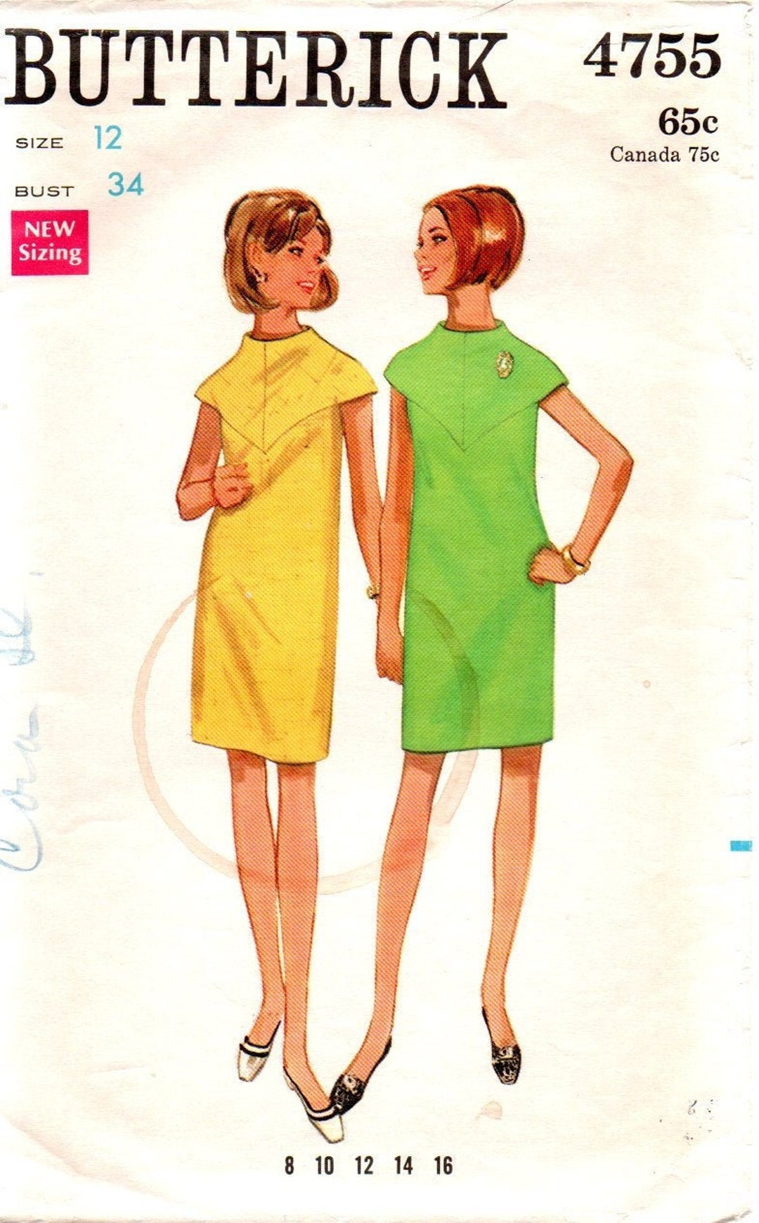 1960's Butterick 4755 Bias Yoke Funnel Neck Dress Pattern Bust 34 - Etsy