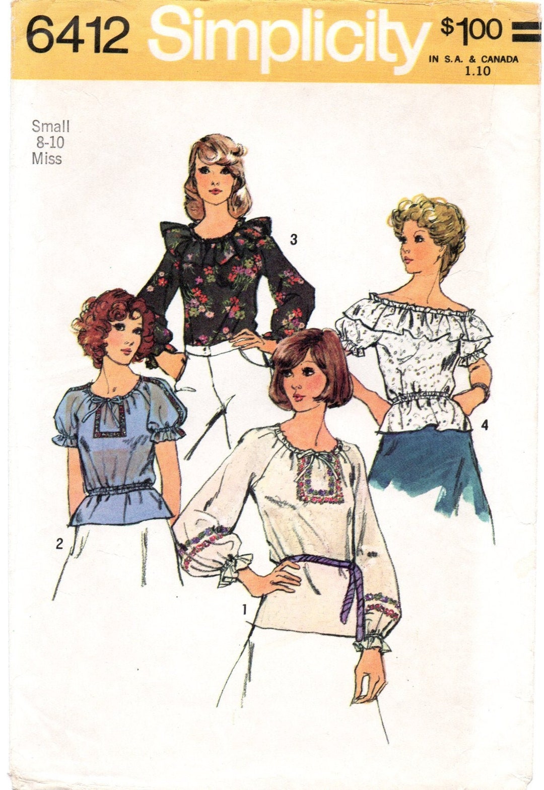 1970's Vintage Simplicity 6412 Peasant Blouse Pattern Bust 31.5-32.5 - Etsy