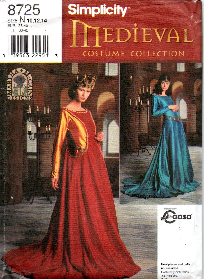 Simplicity 8725 Medieval Gown and Surcote Costume Pattern - Etsy