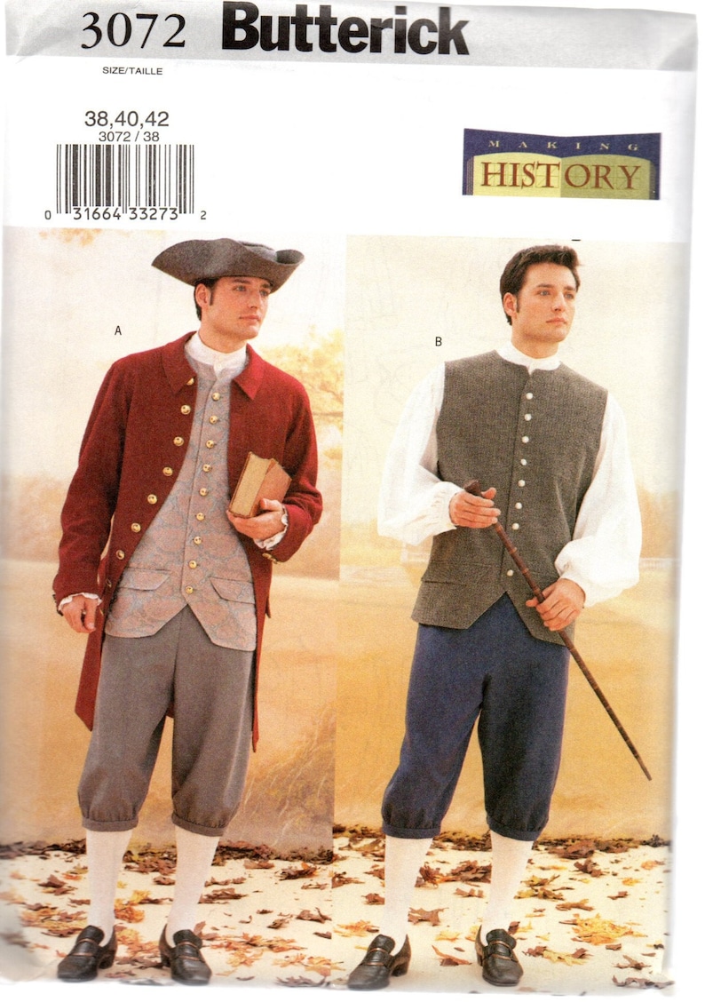 Butterick History 3072 Colonial Breeches Shirt Coat Vest - Etsy