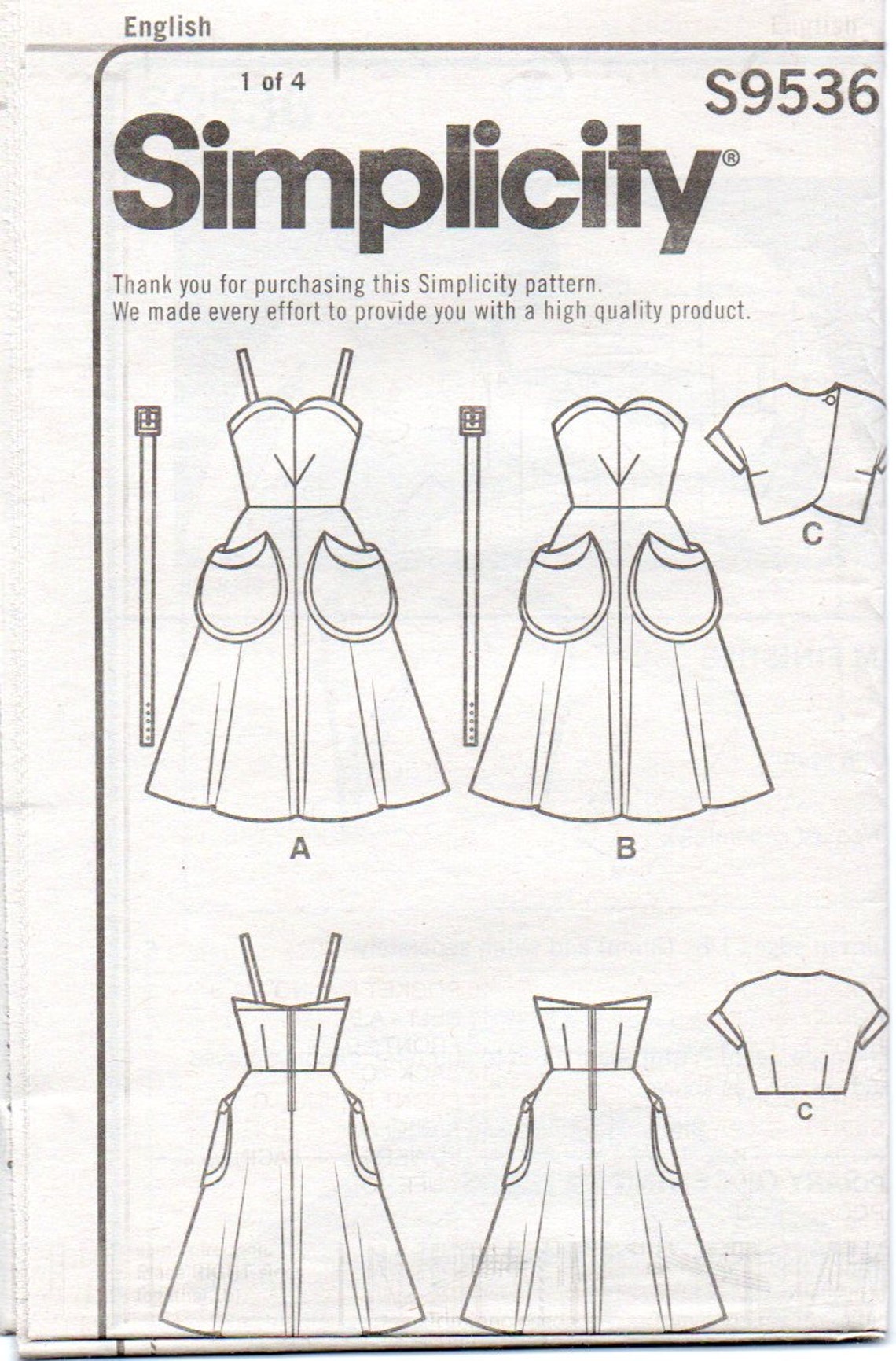 1950's Style Sundress and Bolero Simplicity 9536 Vintage - Etsy