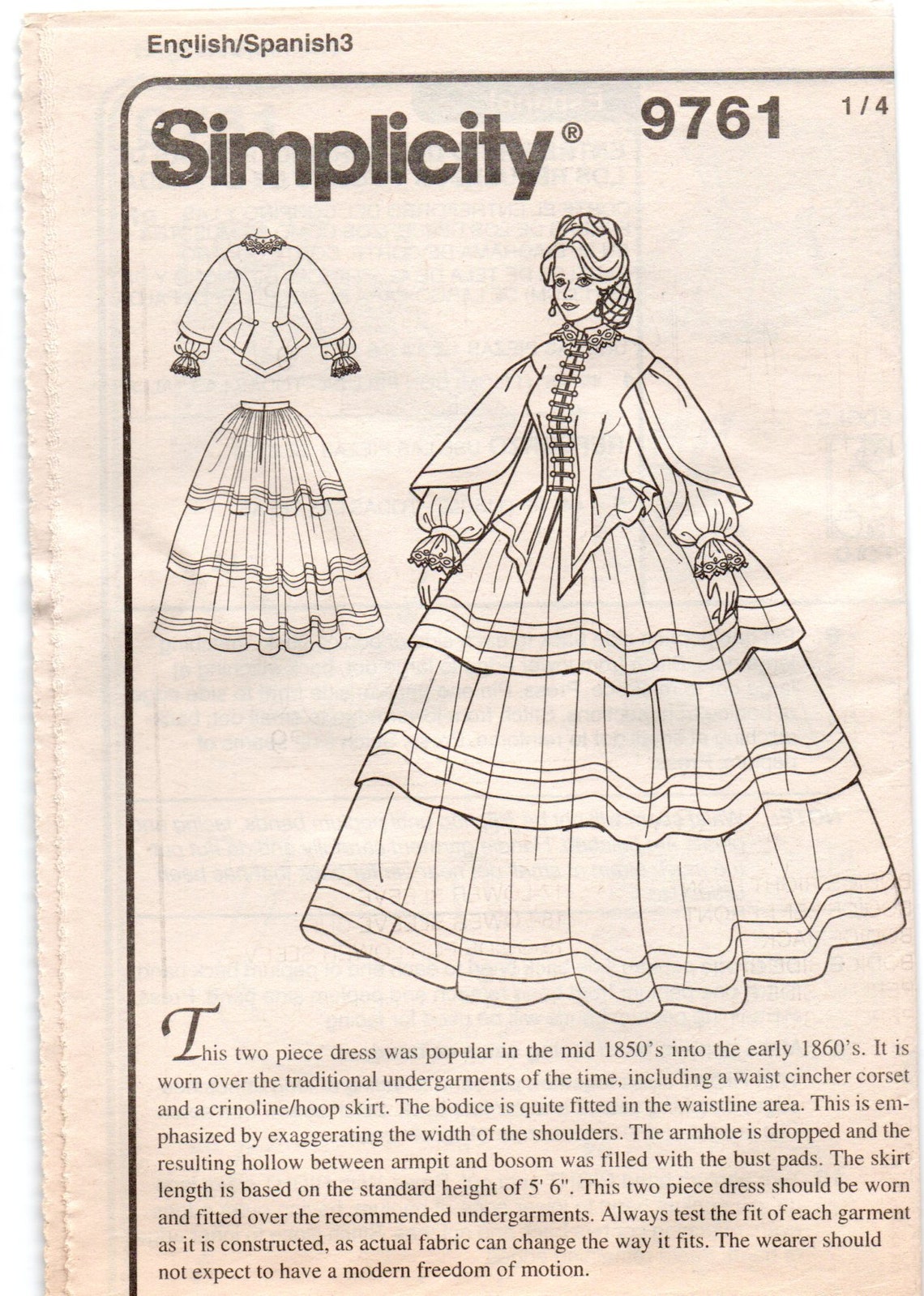 Simplicity 9761 Civil War Era Pagoda Sleeve Two Piece Dress Pattern ...