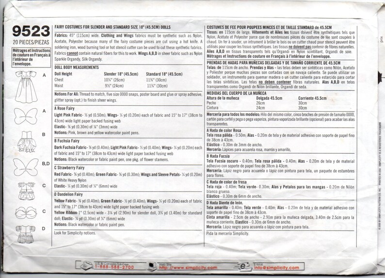 Simplicity 9523 Flower Fairies Fancy Frocks Costume Pattern | Etsy