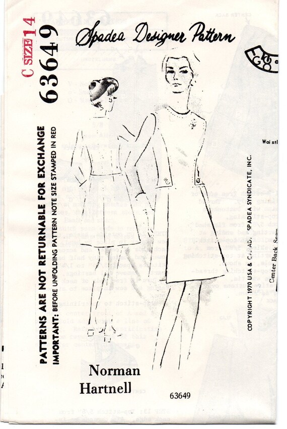 1970's Spadea 63649 Norman Hartnell Panel Dress Pattern | Etsy