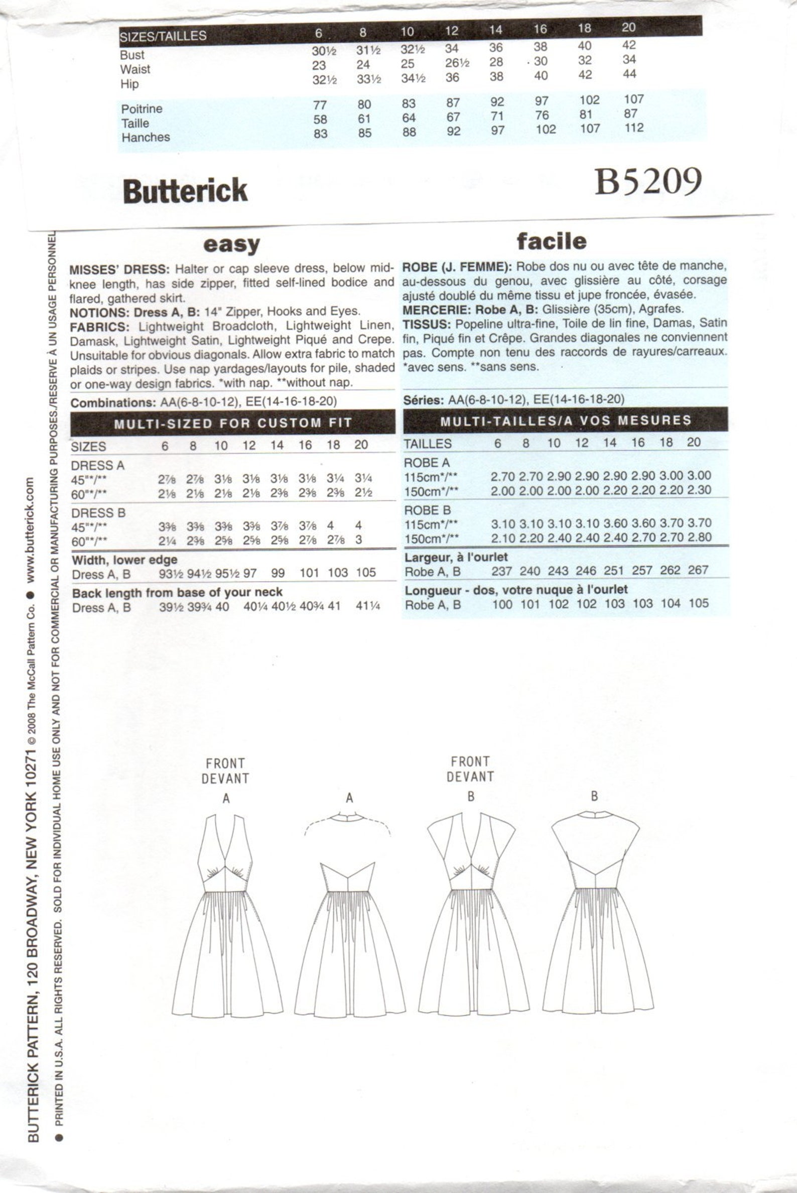 Butterick 5209 Retro '47 Halter or Cap Sleeve Dress - Etsy