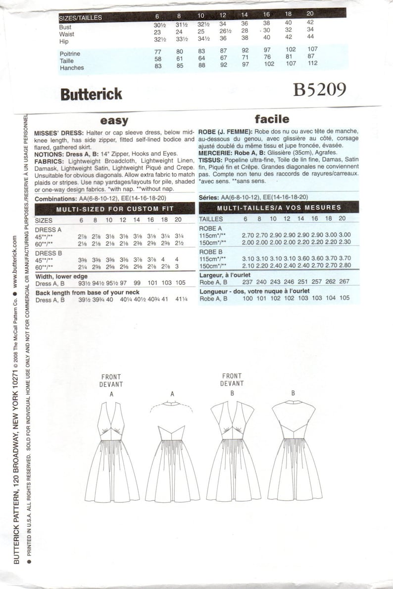 Butterick 5209 Retro '47 Halter or Cap Sleeve Dress - Etsy