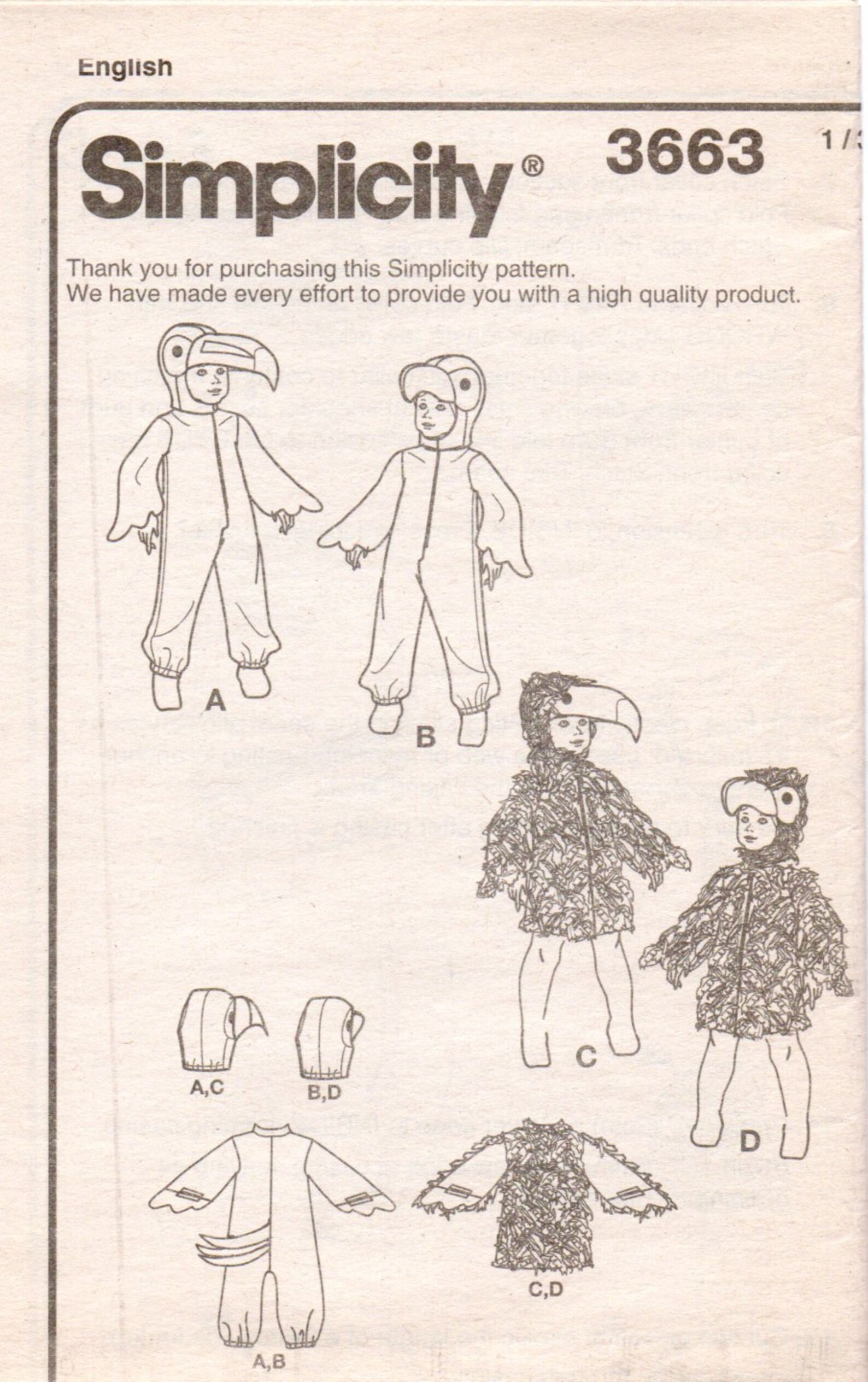 Simplicity 3663 Childs Bird Costumes Pattern 3-8 - Etsy