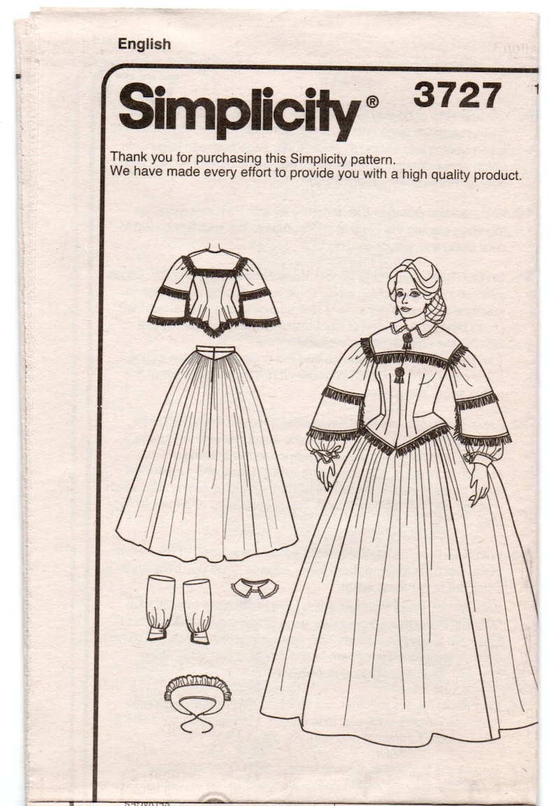 Simplicity 3727 Civil War Era Promenade Gown Pagoda Sleeves - Etsy