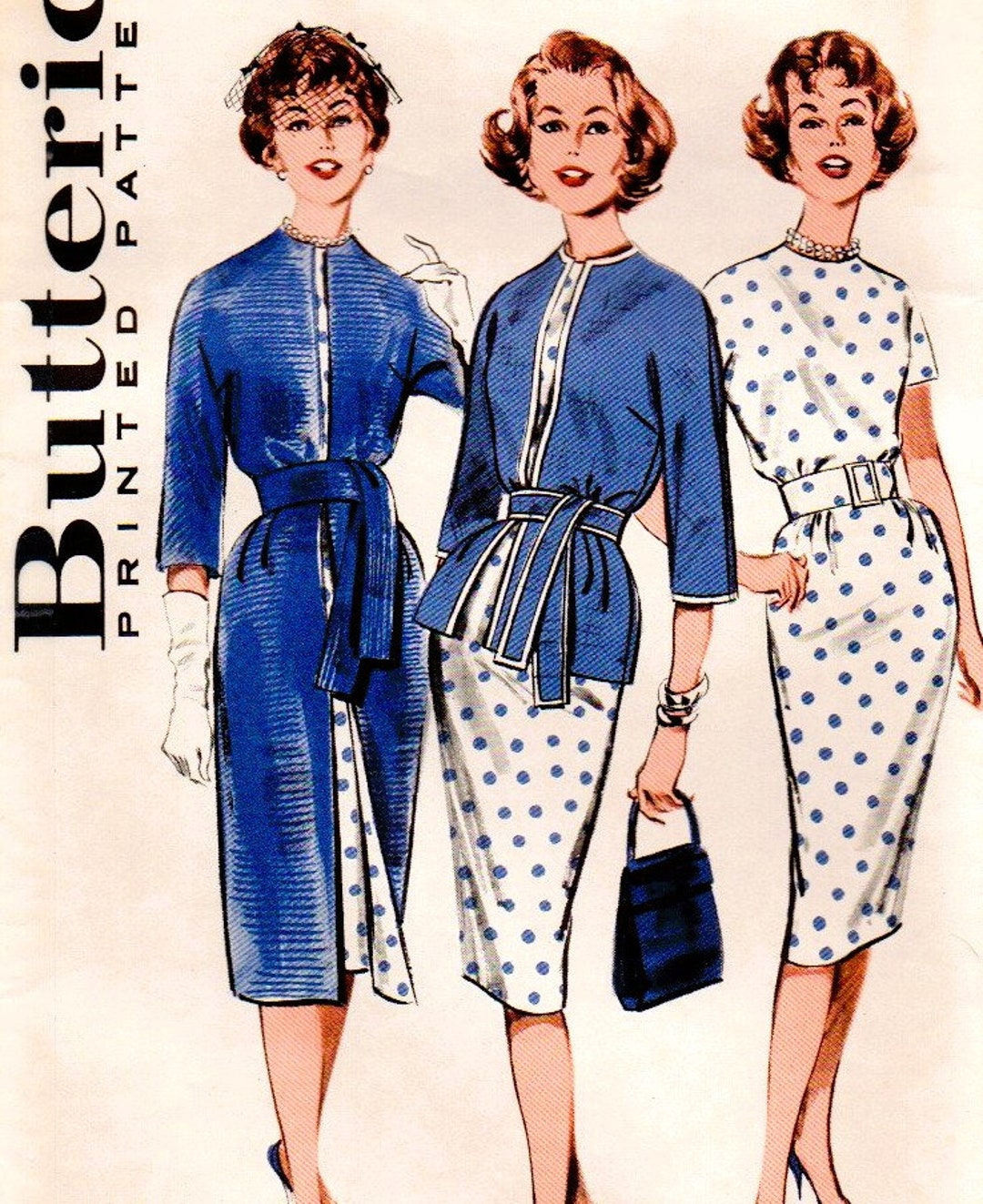 1960's Vintage Butterick 9236 Redingote, Jacket and Dress Pattern Bust ...