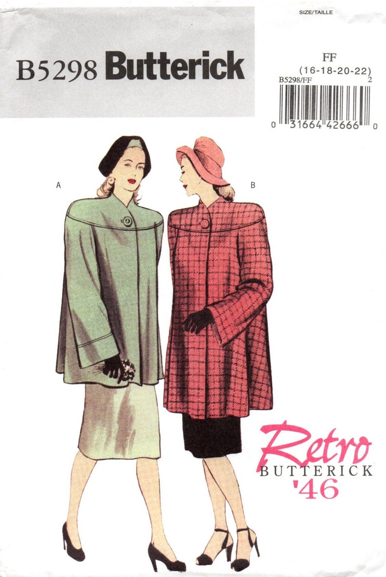 Butterick 5298 Retro '46 Flared Coat Pattern Choose Size - Etsy