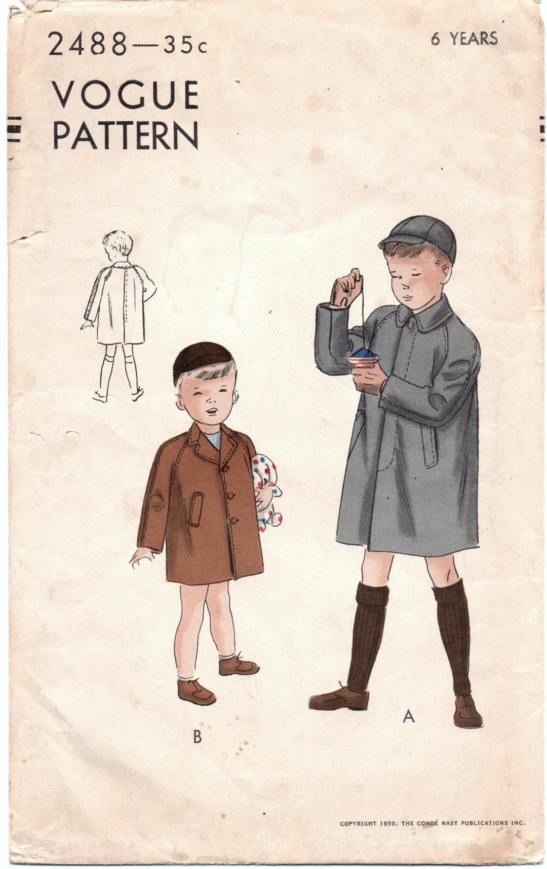 1950's Vintage Vogue 2488 Boy's Coat and Cap Pattern Size 6 - Etsy