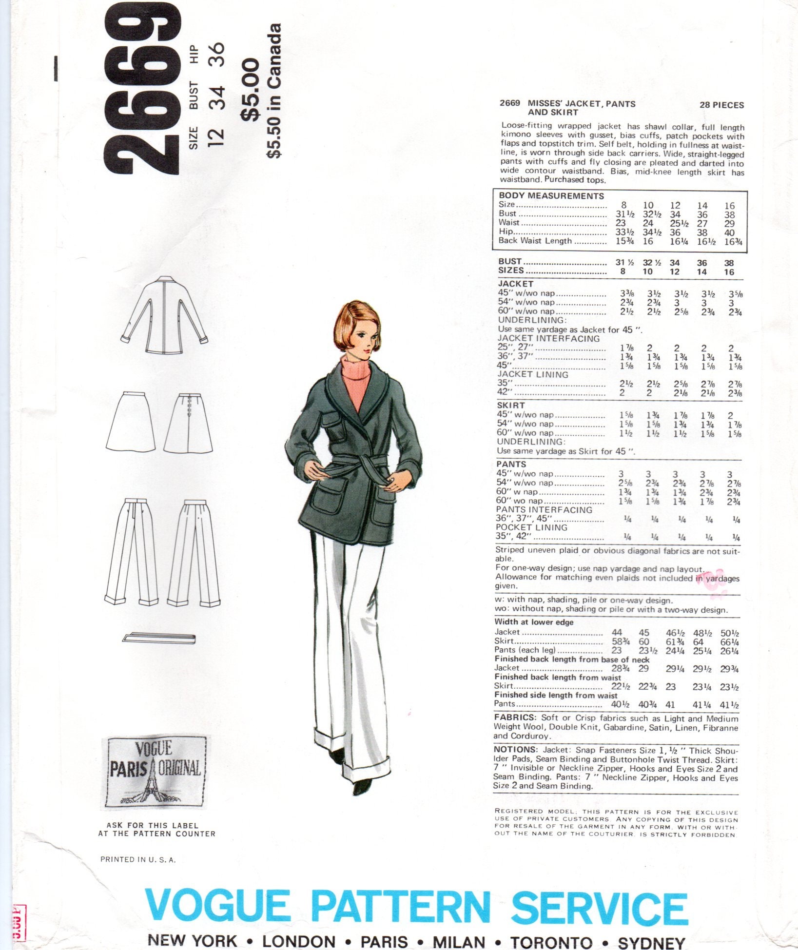 Nina Ricci Bust 34 Vogue 2669 Paris Original Jacket Pants and - Etsy