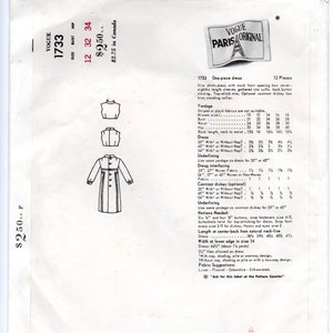 Balmain 1960's Vogue 1733 Paris Original Dress Pattern Bust 32 - Etsy