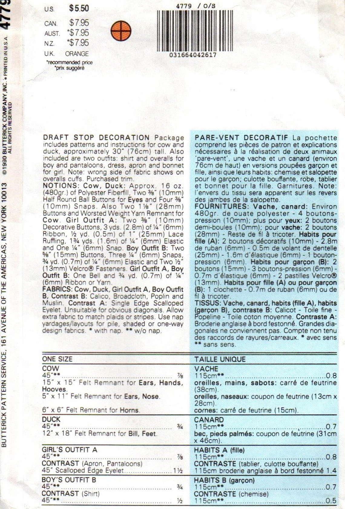 Cow and Duck Draft Stoppers Butterick Pattern 4779 - Etsy