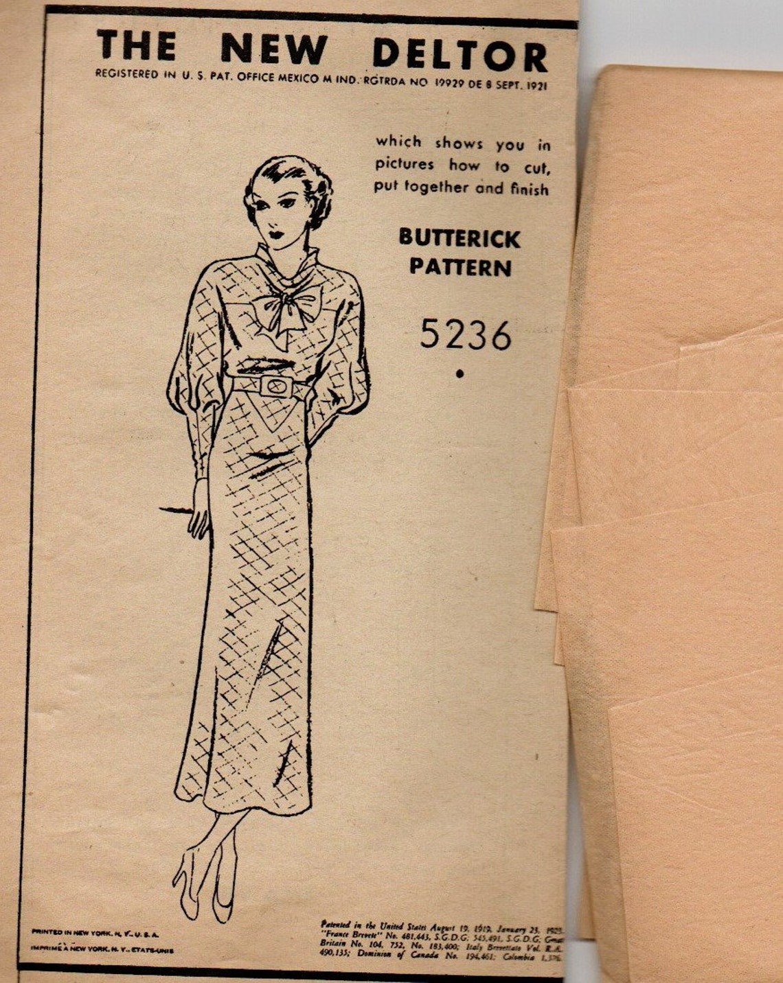 1930's Delineator Butterick 5236 Deco Frock Dress Pattern Bust 34 - Etsy