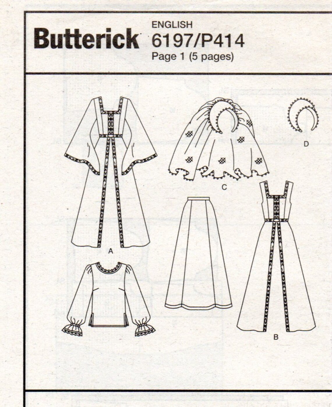 Plus Sizes Renaissance Gown Costume Butterick 6197 Pattern | Etsy