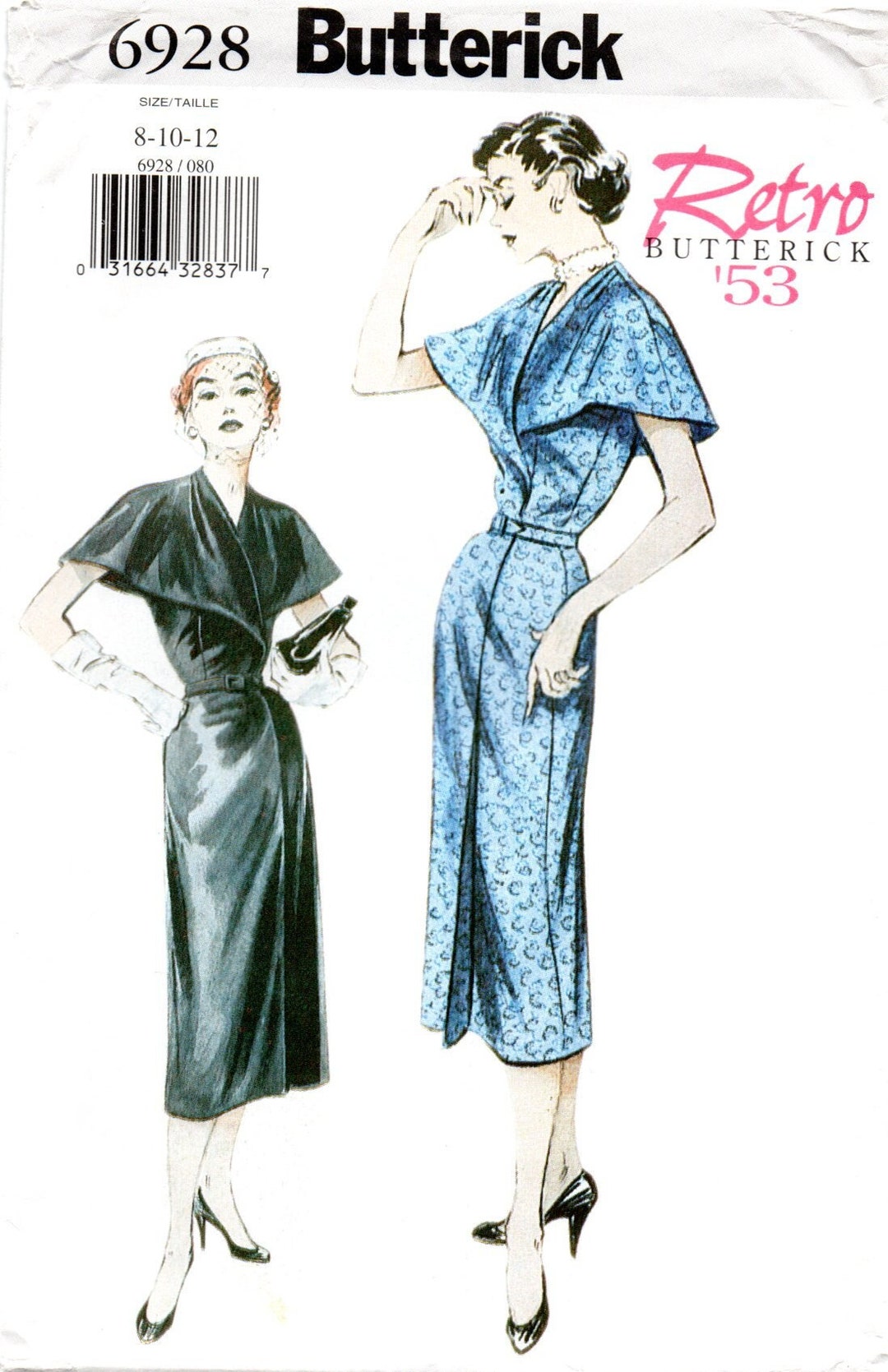 Butterick 6928 Retro '53 Mock Wrap Capelet Dress Pattern Size 8, 10, 12 ...