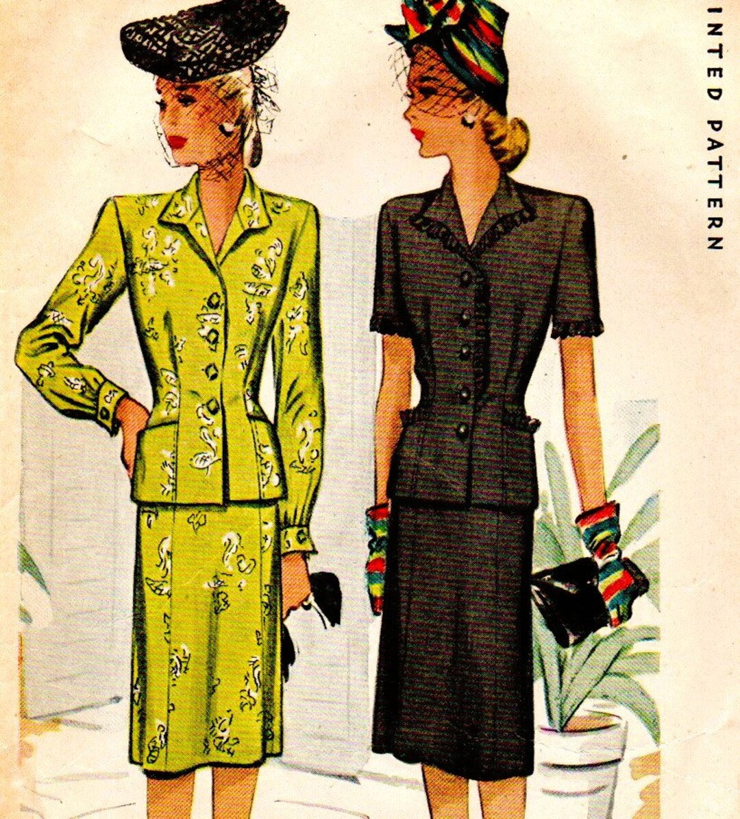 40's WWII Era Mccall 6129 Two-piece Suit Dress Pattern Bust 36 - Etsy