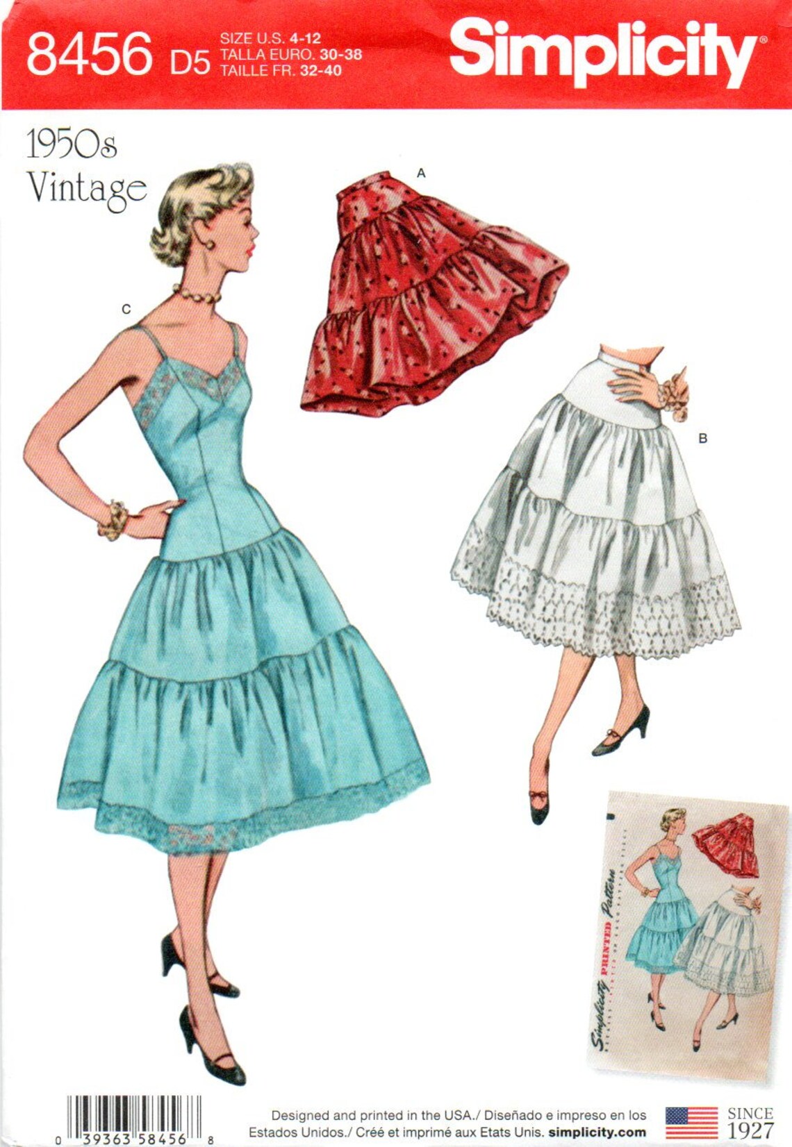 50's Style Tiered Petticoats and Slip Simplicity 8456 | Etsy