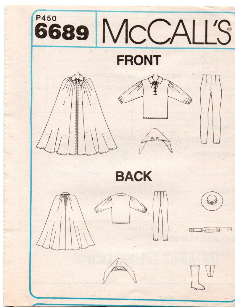 Mccall's 6689 Mens Xlg or Medium Zorro Costume Pattern - Etsy