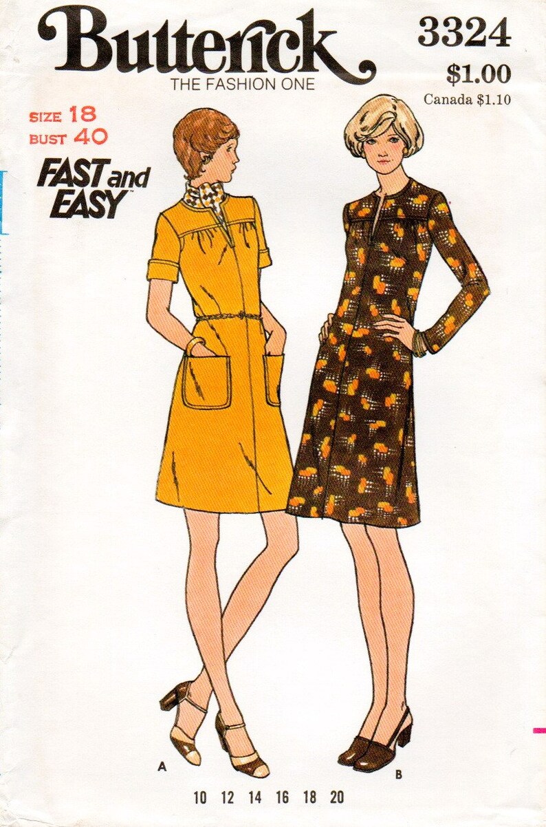 Bust 40 Fast Amd Easy 1970's Vintage Butterick 3324 Fast - Etsy