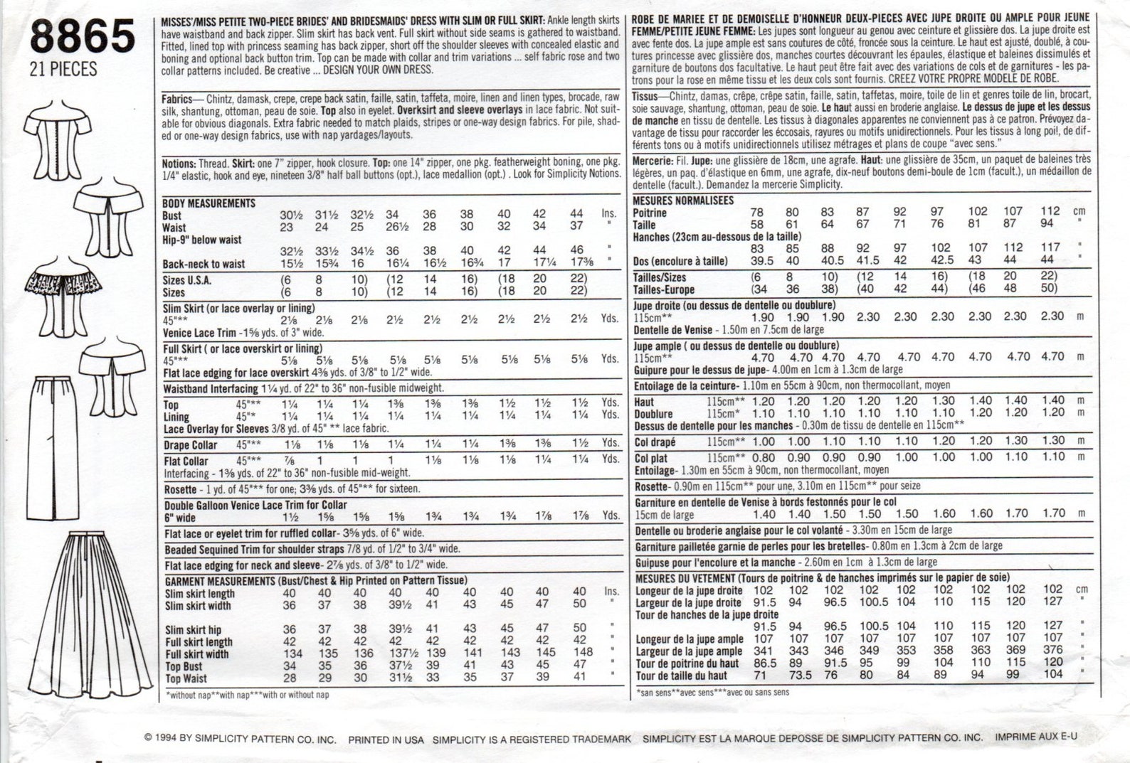 Simplicity 8865 Two Piece Bridal Bridesmaid Wedding Gown - Etsy