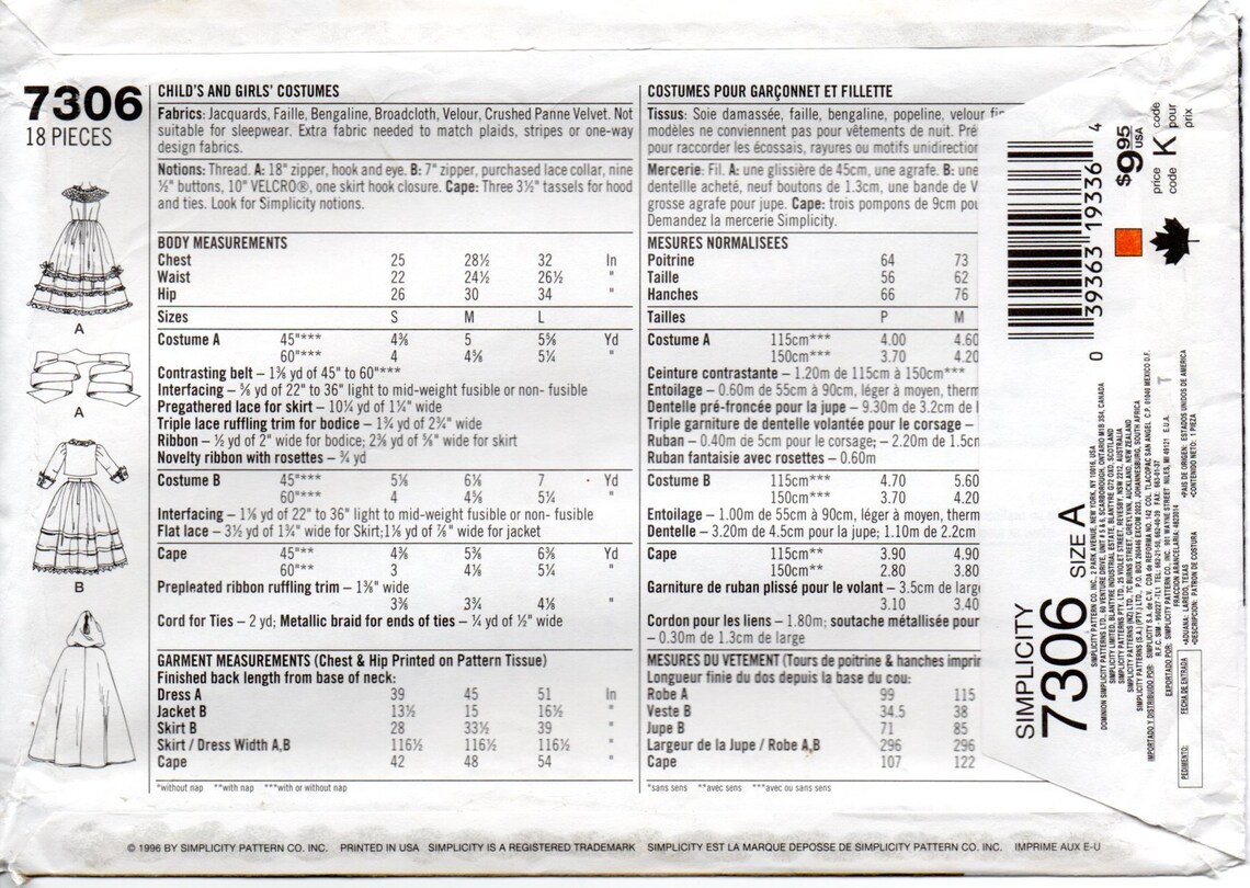 Simplicity 7306 Girls' Nutcracker 1800's Gown Jacket - Etsy