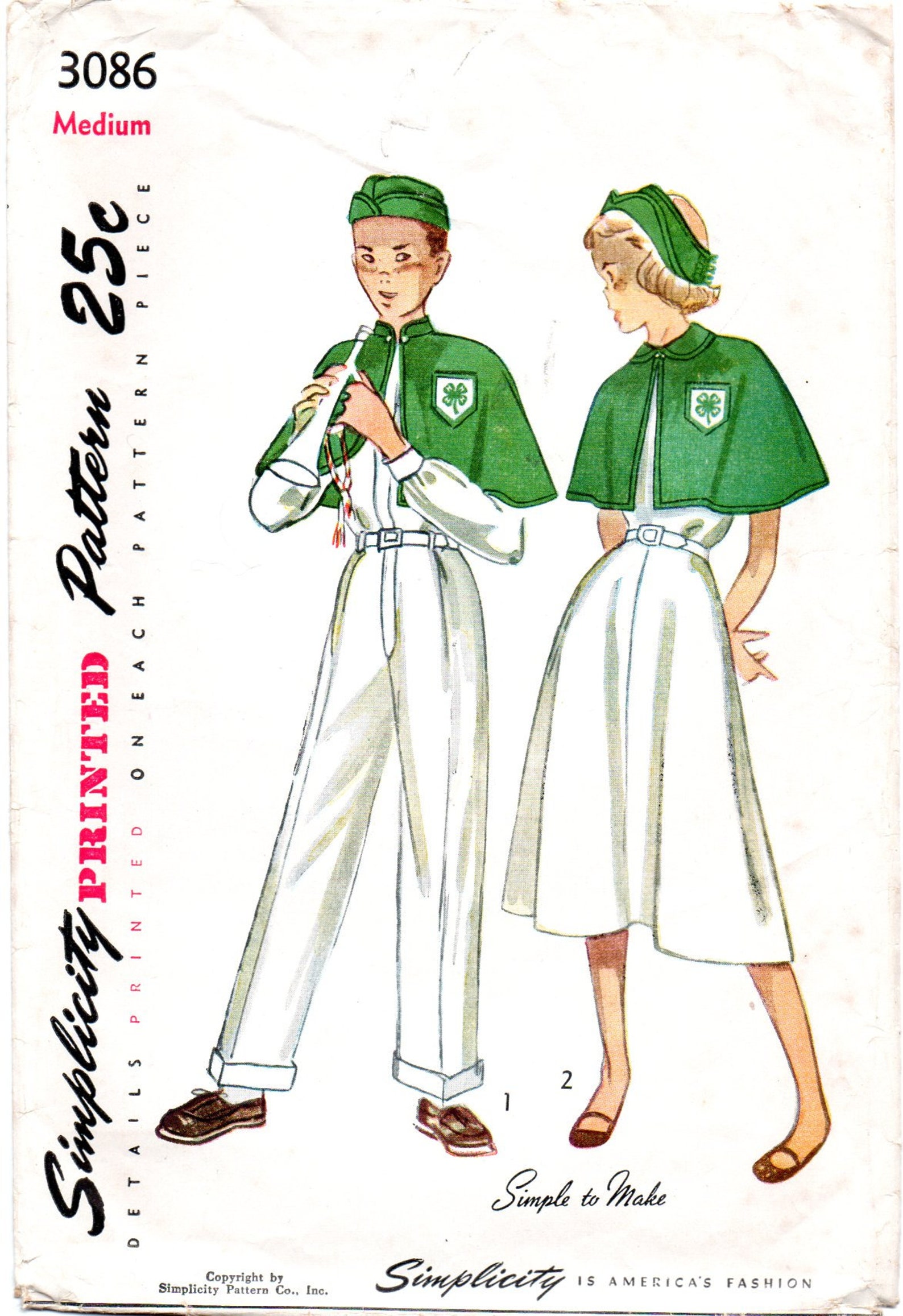Vintage 40's Simplicity 3086 4-H Club Parade Cape and Hats | Etsy