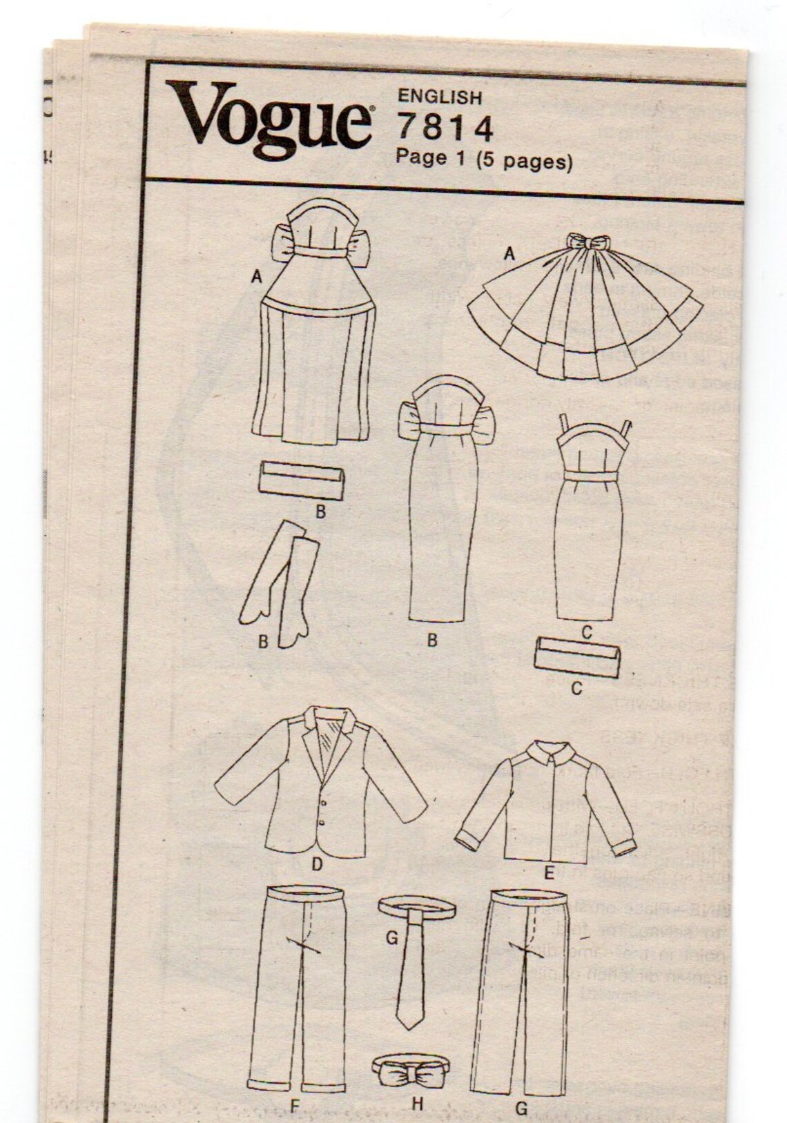 Vogue 7814 Special Occasion, Bridal, Wedding Clothes Pattern for Barbie ...