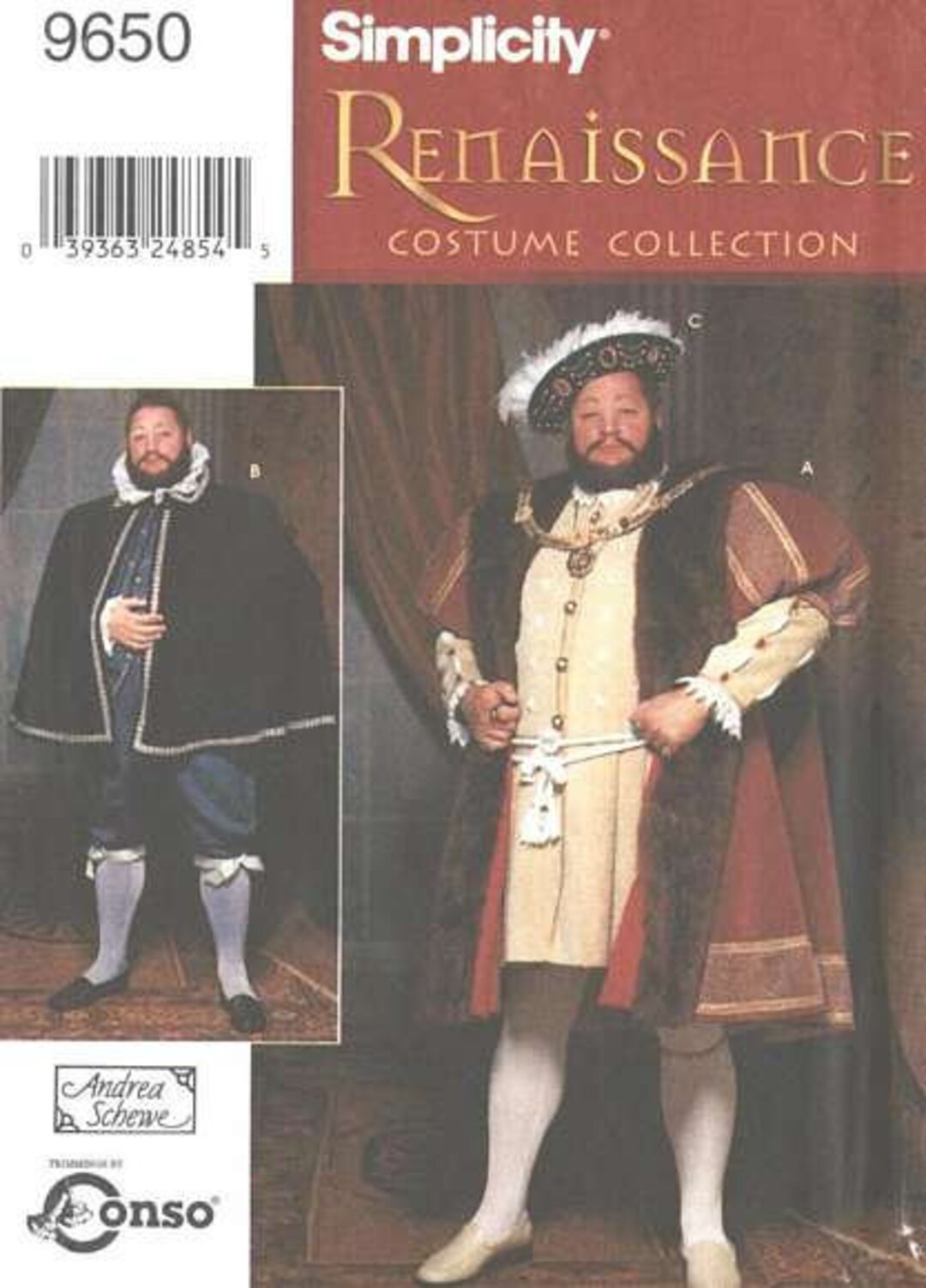 Simplicity 9650 King Henry VIII Coat, Cape, Hat Pattern Mens Sizes S,M ...