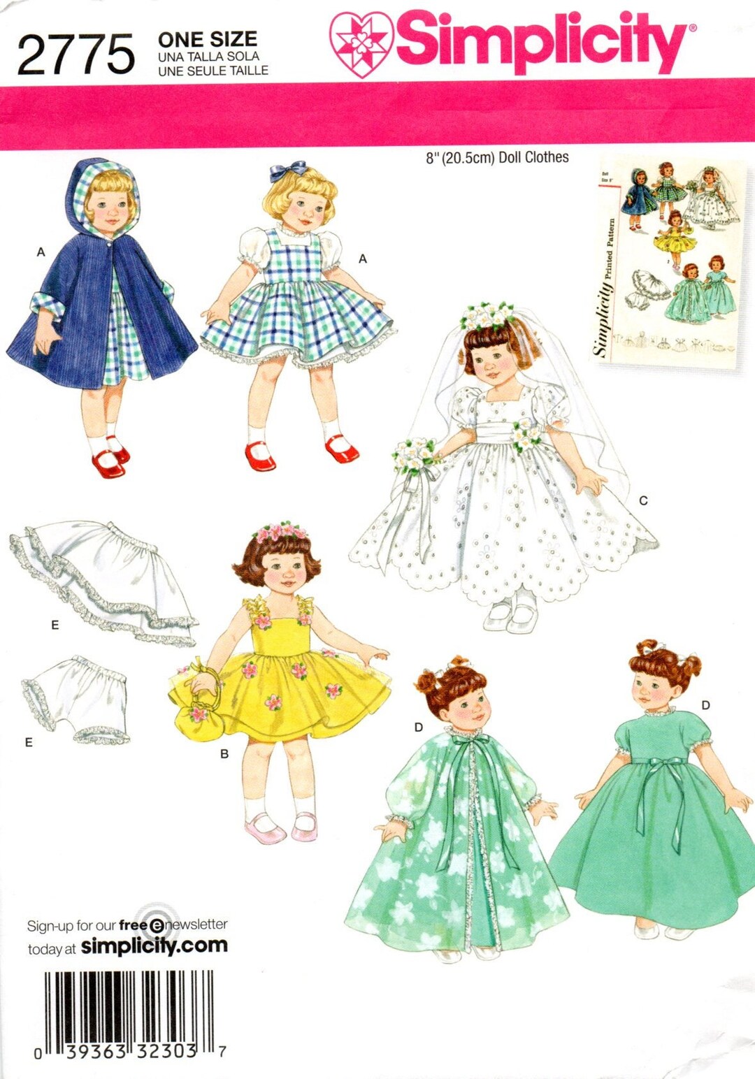 Simplicity 2775 Re-issued Vintage 8" Doll Clothes Pattern - Etsy