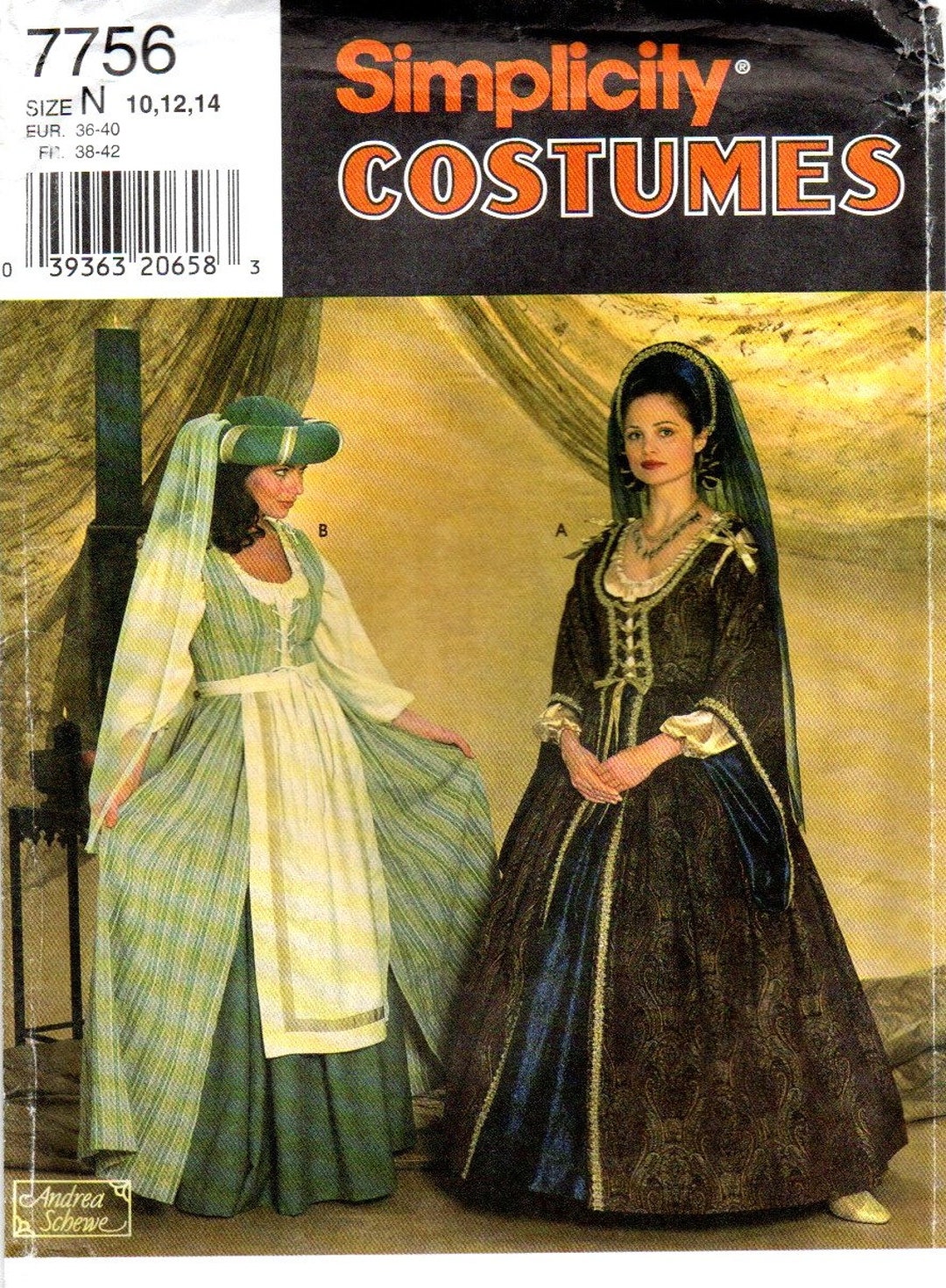 Medieval Lady and Handmaiden Gowns and Headpieces Pattern Simplicity ...